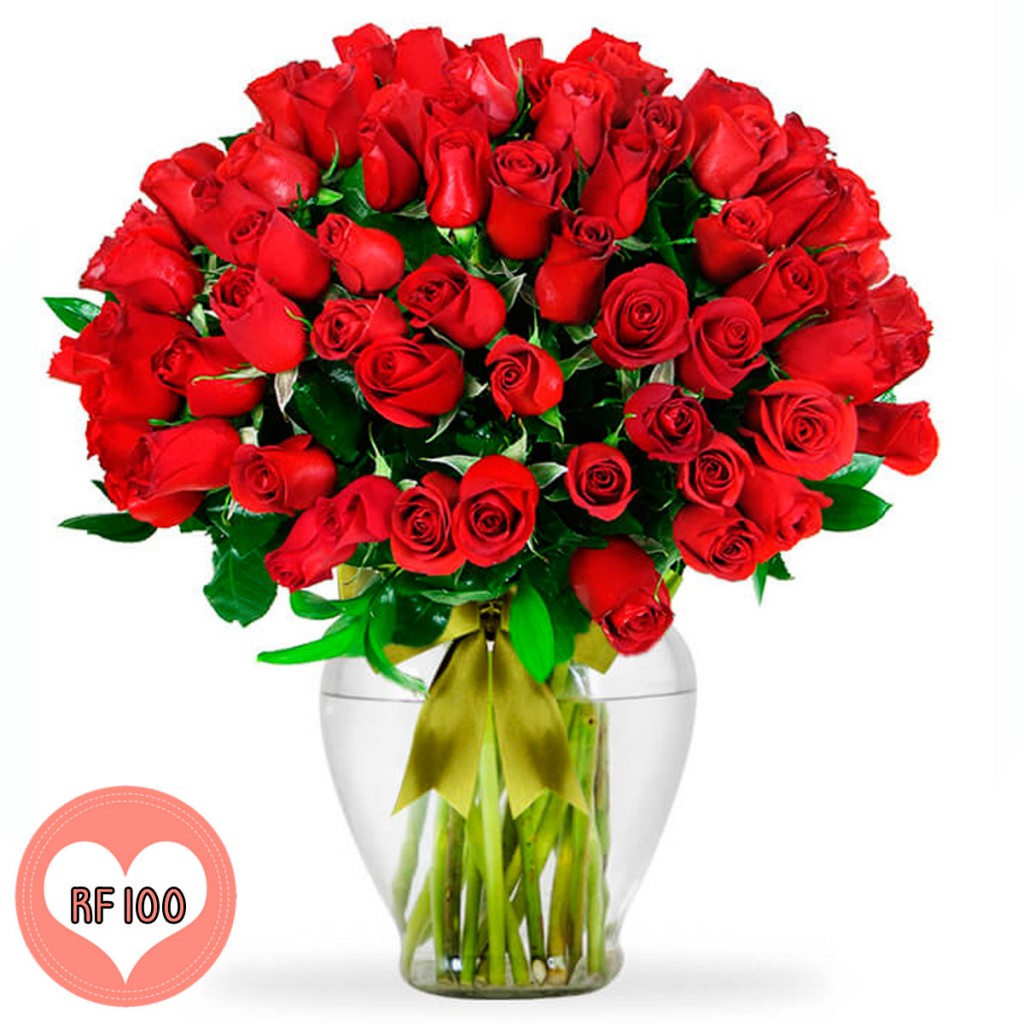 100 Rosas Rojas en Jarrón. CÓDIGO: RF100 – Rincón Floral